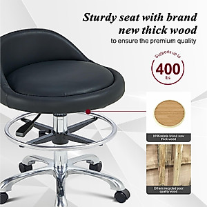 Kastele Height Adjustable Rolling Desk Stool Swivel Chair with Backrest and Casters Heavy Duty for Salon, Spa, Massage,Tattoo,Esthetician,Shop,Kitchen (Backrest with Casters, Black)