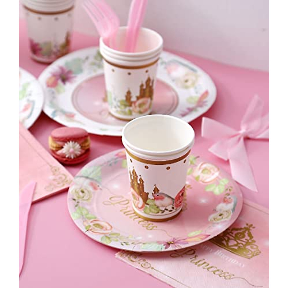 Winoo Design Princess Plates and Napkins Party Supplie - Serves 16 - Princess Birthday Decorations Includes Paper Plates Cups Napkins Cutlery Balloons Banner Tablecloth Party Favor Décor Idea