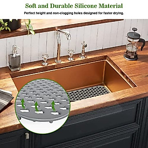 Kitchen Sink Mats TOOVEM Silicone Sink Mat with Non-slip, Stable, Farmhouse Sink Protector for Kitchen Stainless Steel Sink Porcelain Bowl Bathroom Sink- Grey