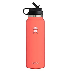 Hydro Flask Water Bottle - Wide Mouth Straw Lid 2.0 - 40 oz, Hibiscus