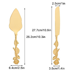 BestAlice Wedding Cake Knife And Server Set, Personalized Gold Cake Cutting Set for Wedding, Custom Cake Serving Set, Engraved Pastry Pie Server Cake Pizza Cutter for Birthday Party (Gold, Rose)