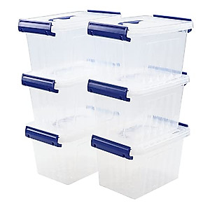 Jandson 3.5 Liter Clear Storage Bin, Latching Box Container with Blue Handle, 6 Packs
