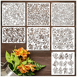 Large Flower Stencils for Painting Floral Leaf Stencil Rose Vine Background Template Paint Stencils for Painting on Wood Burning Art Craft Canvas Furniture Wall (7 Large Flowers)