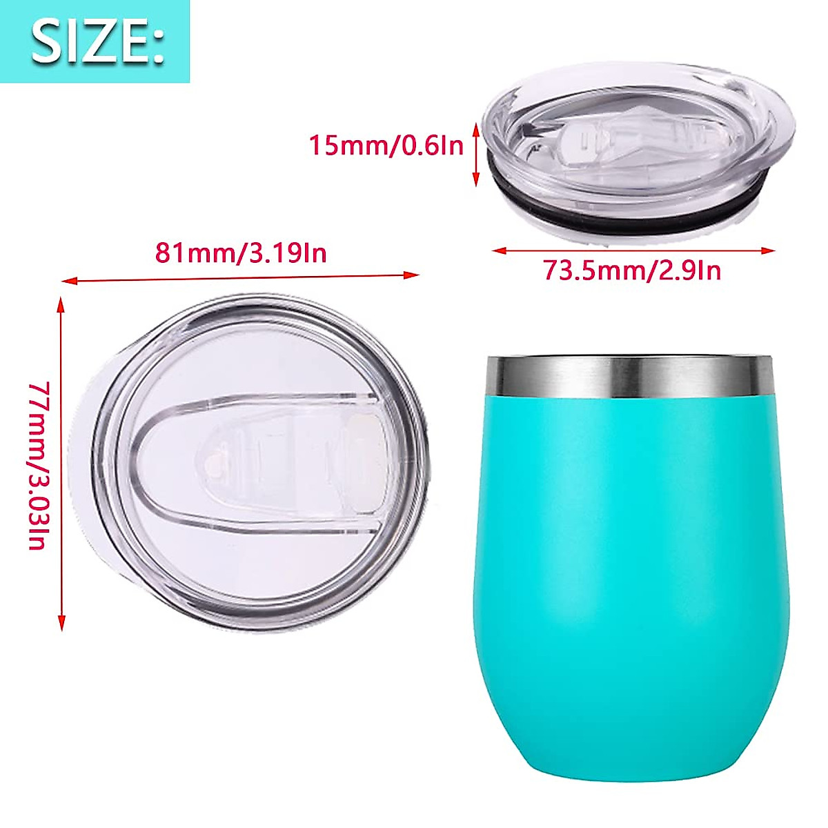 12oz stemless wine tumbler lid replacement (4 Pack)，2.9 inch diameter spill proof，for Sivaphe and Corkcicle Double-wall Stainless Steel Travel Coffee Mug