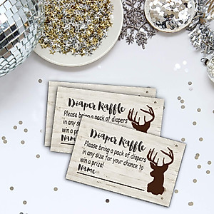 None Brand Diaper Raffle Tickets for Baby Shower (50 Count) 3.5" x 2" with Name Line, Deer Baby Shower Games Invitations Inserts Request Cards