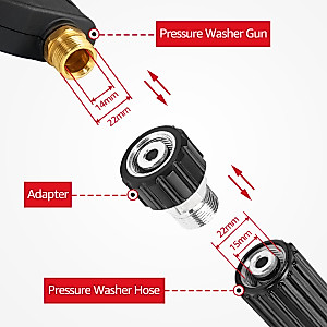 YAMATIC Pressure Washer Adapter, Metric M22-14mm Female to M22-15mm Male Fitting, Connect M22-15mm Pressure Washer Hose with M22-14mm Outlet Power Washer, 4000 PSI, 1PCS