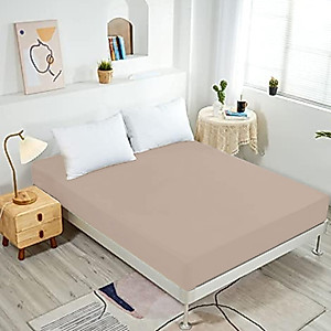 NHNHN Fitted Sheet-Deep Pockets-Soft Microfiber-Easy Care-Shrinkage and Fade Resistant-Fitted Sheets Queen Size for Girl Woman Teens Kids-Only 1 Fitted Sheet Queen Beige