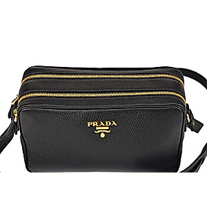 Prada Women's Black Bandoliera Vitello Phenix Leather Crossbody Bag 1BH079