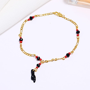 Caiyao Black Azabache Hand Figa Charm Stainless Steel 18K Gold Plated Link Chain Necklace Bracelet Evil Eye Amulet Protection Unisex Jewelry for Women Men-black