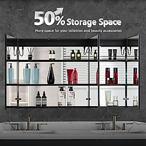 THNIKRE Lighted Medicine Cabinet Mirror, Black 48*30 Inch Bathroom Medicine Cabinets with Lights LED, Large Bathroom Mirror with Storage Waterproof Aluminum Outlets & USB Anti-Fog Adjustable Lightness