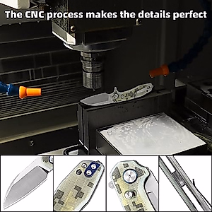 WIN+ Pocket Knife, Folding Knife with Button Lock, EDC Knife with Axis Lock and Ball Bearing, D2 Tactical Knife with G10 Handle, Survival Knives for Camping W3435 (B-Camo-G10)