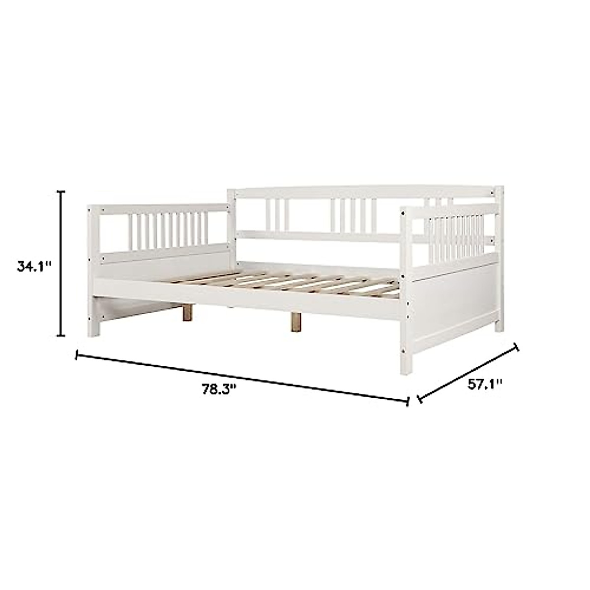 Merax Classic Wood Day Bed Frame Multifunctional Platform Bed Sofa Mattress Foundation with Headboard, Easy Assembly White