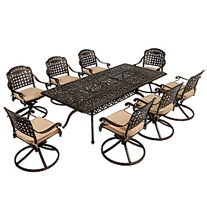 TITIMO 87'' Patio Dining Table, Cast Aluminum Outdoor Rectangle Dining Table, Weather-Resistant Table with 2" Umbrella Hole, Lawn Backyard Garden