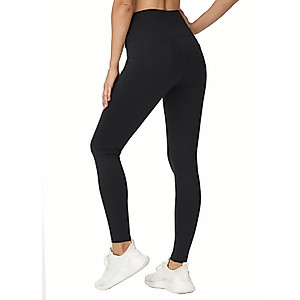 THE GYM PEOPLE Women's Casual Yoga Leggings High Waisted Tummy Control Workout Pants with 4 Pockets(Black, Large)