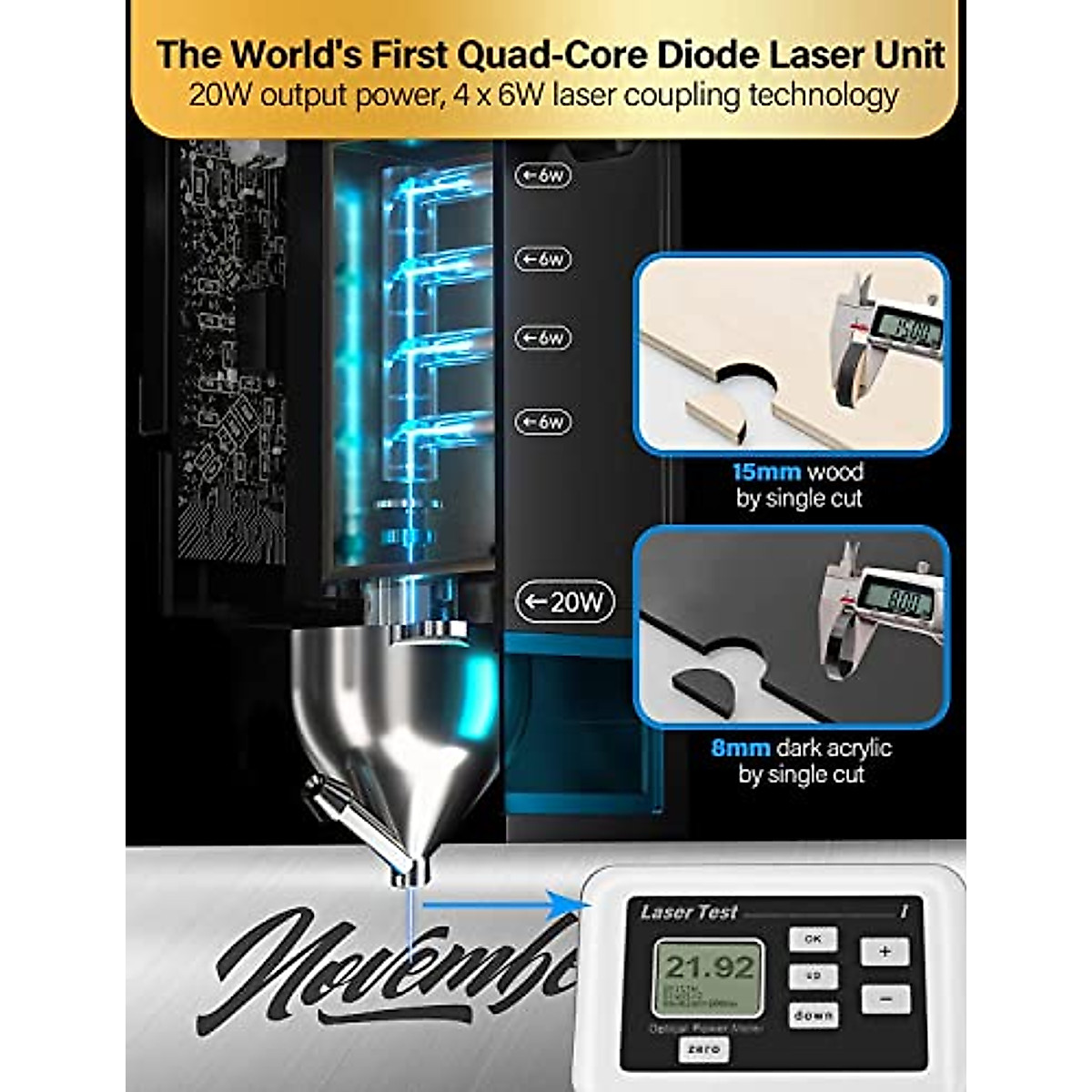 Atomstack A20 pro Laser Cutter and Engraver Machine by UESUIKA, 130w Diode Laser Engraving Machine, 20W Optical Power, Easy Assembly, Eye Protection Fixed Focus Compressed Spot