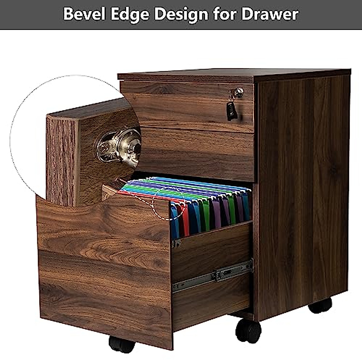 TOPSKY 3 Drawers Wood Mobile File Cabinet Fully Assembled Except Castors (Rustic Brown, 16.3x15.7x24.4)