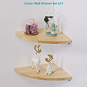 JORIKCHUO 12 inch Corner Wall Shelf, Set of 2 Solid Wood Corner Floating Shelves for Wall, Round End Wall Mounted Floating Corner Shelf for Bedroom, Bathroom, Living Room and Kitchen (12" Burlywood)