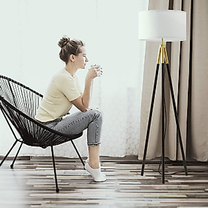 Brightech Levi LED Floor Lamp, Great Living Room/Farmhouse Décor, Black-and-Gold Tripod Lamp for Living Rooms & Offices, Tall Lamp with LED Bulbs, Standing Lamp for Bedroom Reading