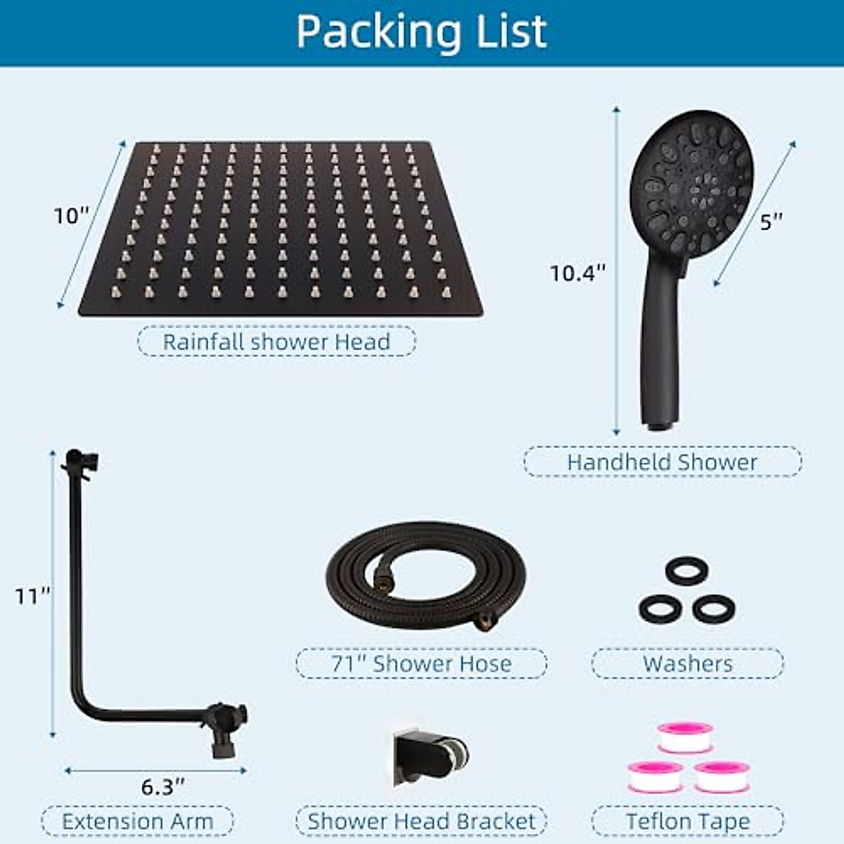Hygie Rinse Rain Shower Head with Handheld Head High Pressure 10" Rainfall Showerhead+7-Spray Handheld Head Combo, 11" Shower Extension Arm, 71" Hose, 3 Settings Diverter, Oil Rubbed Bronze