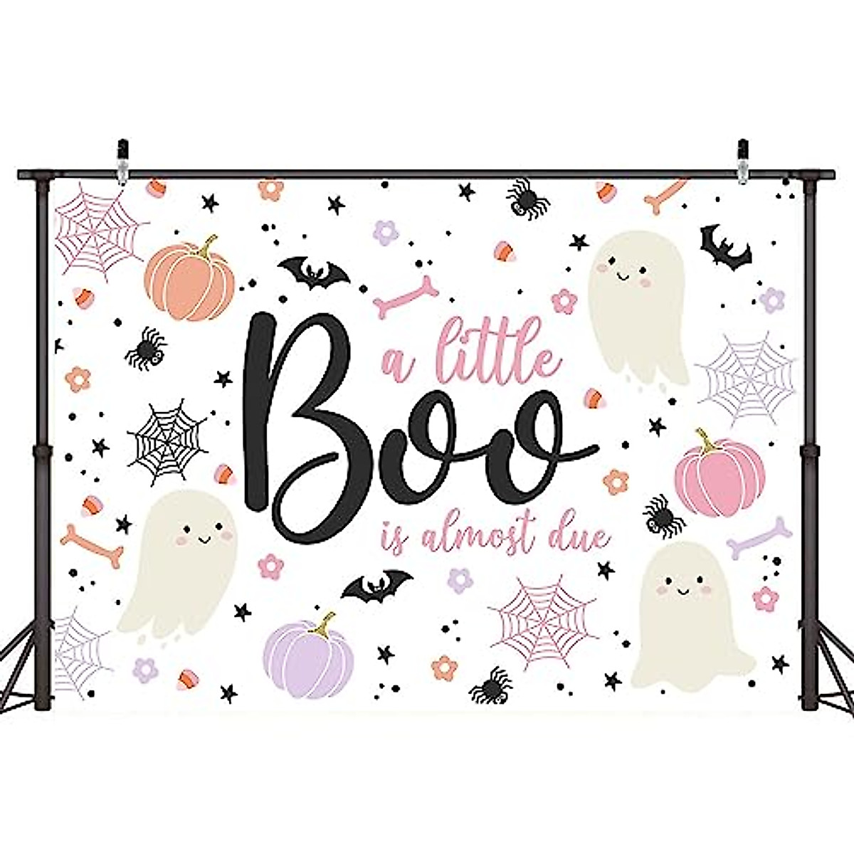 Ticuenicoa 6×4ft Halloween Baby Shower Backdrop A Little Boo is Almost Due Pink Ghost Bat Pumpkin Girls Kids Hey Boo 1st Birthday Party Photography Background First Birthday Party Banner Decor