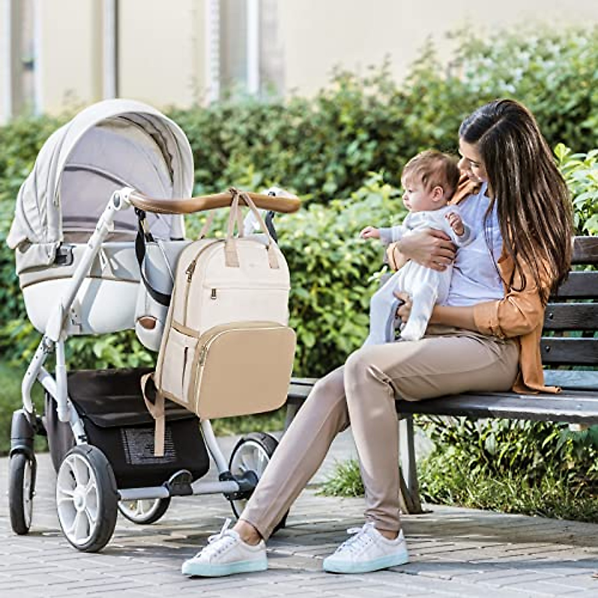 Mancro Breast Pump Bag Backpack with Insulated Pockets, Pumping Bag for Working Mom, Breast Pump Travel Bag fits for Spectra S1, S2, Medela, Large Diaper Bag Backpack with USB Charging Port, Beige