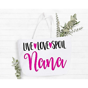 COCOVICI Nana Tote Bag | Grandma Gifts | Nana Gifts | Nana Christmas Gift | Christmas Gift from Grandkids (Live Love Spoil Pink/Black Font)