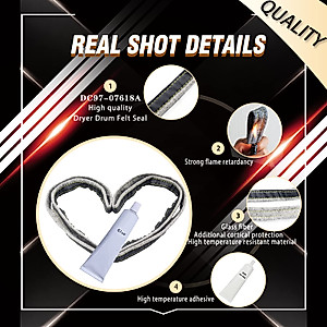 Upgraded DC97-07618A Dryer Drum Felt Seal Replacement AP4453798 PD00025731 PS4218879 3998155 DV42H5200EW DV42H5000EW DV45K6500EV DV48H7400EW Compatible with Samsung Dryer Parts -10 Years QA