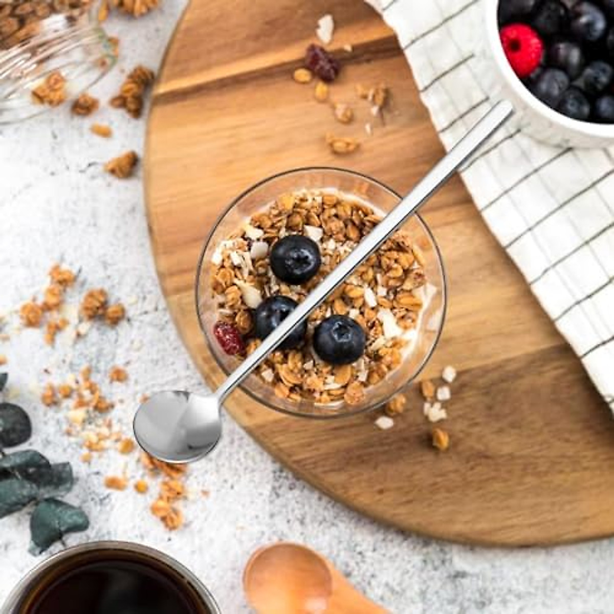 Coffee Spoons, 4 Pcs 6.7 Inch Stainless Steel Coffee Stir Spoons Long Handle Ice Tea Spoon Cocktail Stirring Spoons Coffee Bar Accessories for Coffee Tea Dessert Cake Ice Cream (Silver)