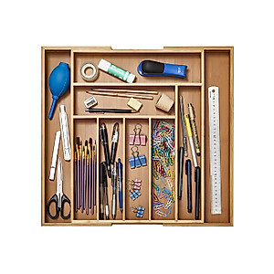 W WOODSUN Bamboo Kitchen Drawer Organizer, Utensil Tray Drawer Organizer, Expandable Flatware Organizer with Divider, Fit for Kitchen Bedroom Clothroom Readroom