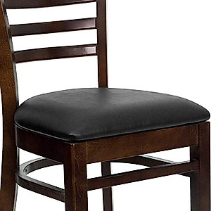 Flash Furniture HERCULES Series Ladder Back Walnut Wood Restaurant Chair - Black Vinyl Seat