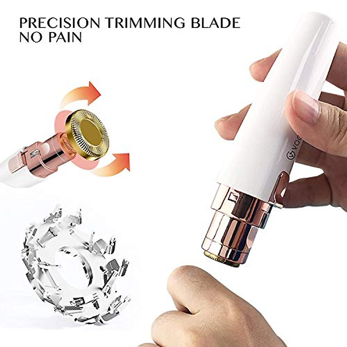 Rechargeable Eyebrow Trimmer & Facial Hair Remover for Women, 2 in 1 Eyebrow Razor and Painless Lips Body Facial Hair Removal with Built-in LED Light