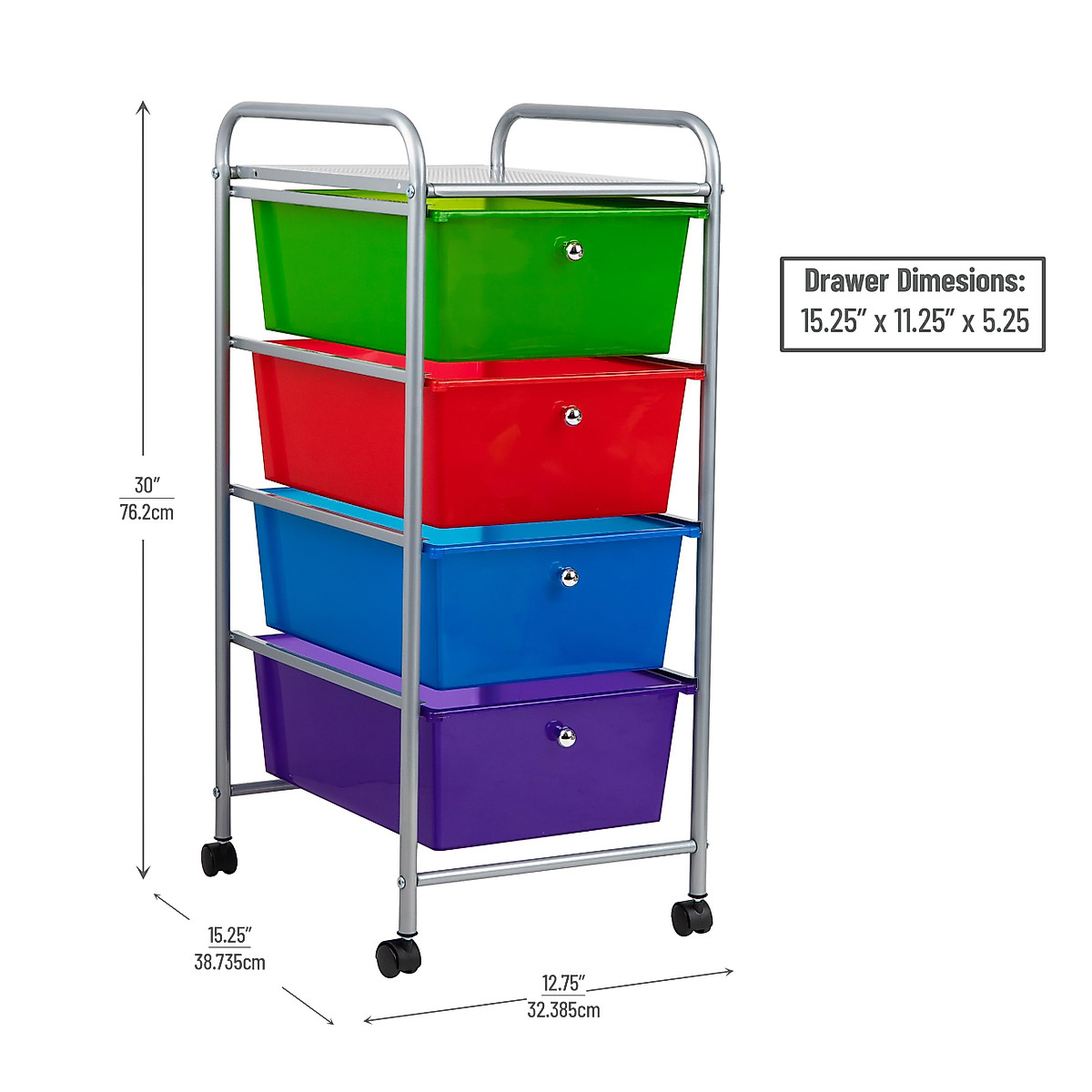 Mind Reader Rolling Storage Cart and Organizer with 4 Plastic Drawers