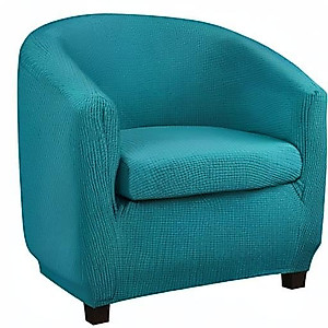 Lellen Club Chair Slipcover with Seat Cushion Cover Round Tub Accent Armchair Cover Reusable Sofa Stretch Covers for Living Room Bedroom Office Dining Room Barrel Chair Protector（Teal Suit ）