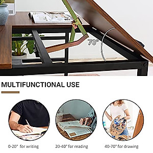 HOMCOM Drafting Table, Adjustable Drawing Desk, Multifunctional Writing Desk with 15-Level Tiltable Tabletop and Storage Shelf for Home Office, Walnut