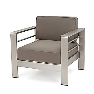 Christopher Knight Home Cape Coral Outdoor Chat Set with Fire Table, 5-Pcs Set, Khaki / Dark Grey