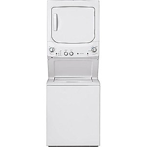 GE GUV27ESSMWW Unitized Spacemaker 3.8 Washer with Stainless Steel Basket and 5.9 Cu. Ft. Capacity Long Vent Electric Dryer, White
