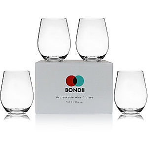 BONDII Unbreakable Stemless Wine Glasses (Set of 4) - 20 oz Shatterproof Tritan Plastic Wine Cups - 100% Top Rack Dishwasher Safe - For Indoor or Outdoor Use