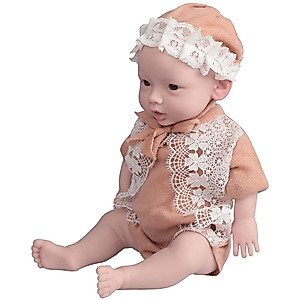 EQAIWUJIE 18.5 Inch Silicone Reborn Doll Full Body Silicone Newborn Baby Real Reborn Baby Doll (Tan, 18.5 Inch Girl)