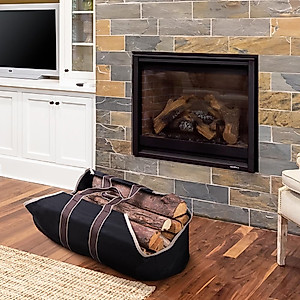 AMAGABELI GARDEN & HOME Large Canvas Log Tote Bag Carrier Indoor Fireplace Firewood Holder Woodpile Rack Fire Wood Carriers Carrying For Outdoor Tubular Birchwood Stand By Hearth Stove Tools Set