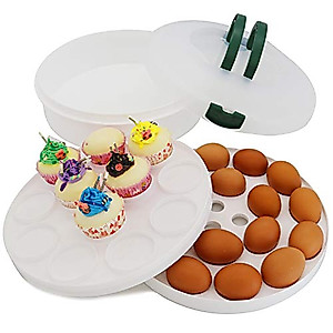 Portable Pie Cupcake Carrier with Lid and Tray 3-In-1 Round Cupcake Container Egg Holder Deviled Egg Tray Muffin Tart Cookie Food Keeper 10 Inch
