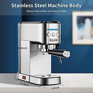 ILAVIE Espresso Machine with 1000ML Removable Water Tank for Cappuccino, Latte