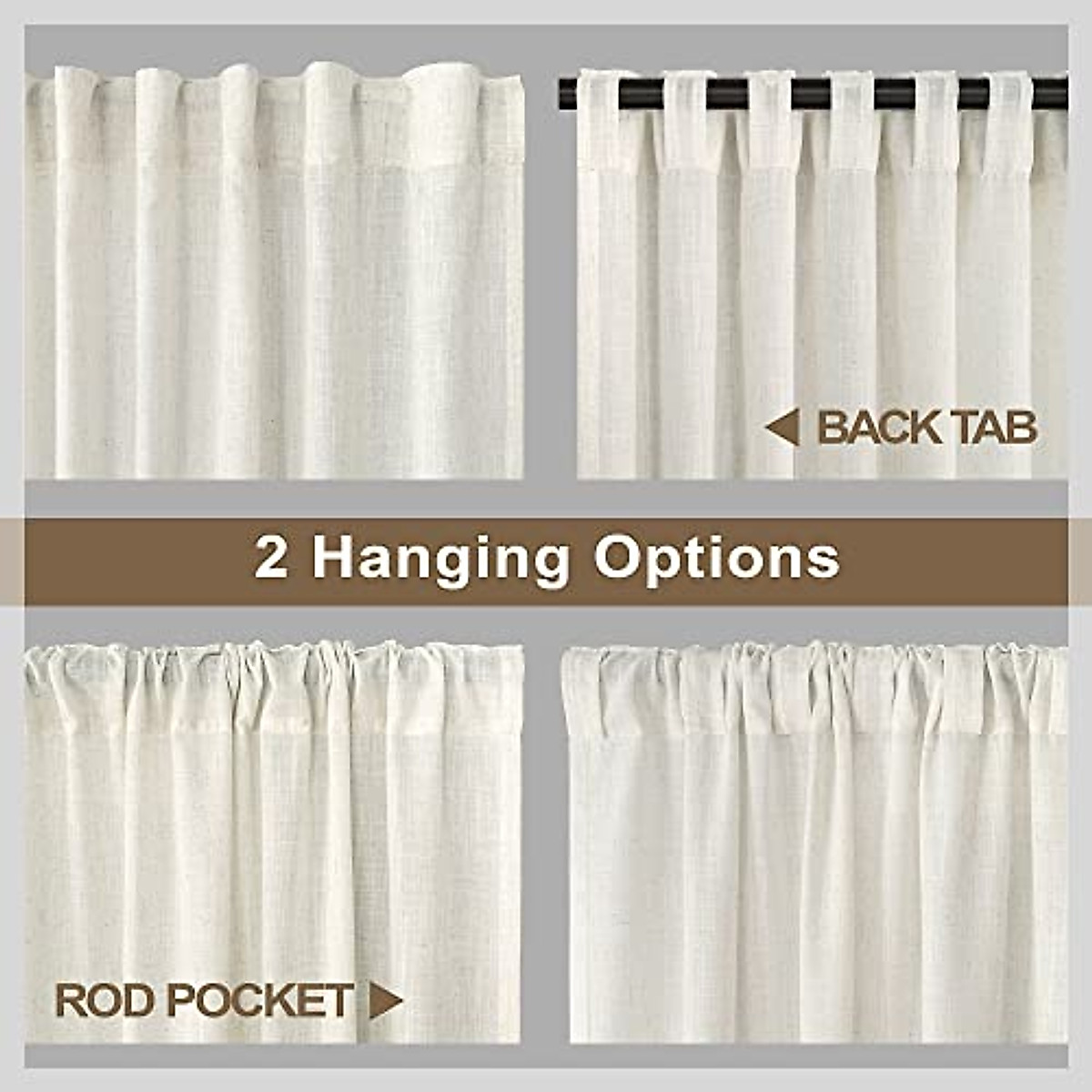 Natural Linen Curtains 108 Inches Long for Living Room 2 Panels Set Back Tab Loop Pocket Draperies Neutral Earth Tone Soft Cotton Textured Semi Sheer Linen Curtains for Large Window Vertical 9 FT Tall