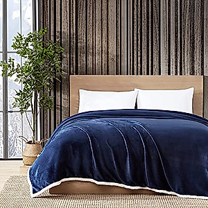 Eddie Bauer Ultra-Plush Collection Throw Blanket - Reversible Sherpa Fleece Cover, Soft & Cozy, Perfect for Bed or Couch, Twin, Blue