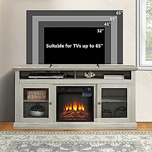 Zevemomo Fireplace TV Stand, 60", Rustic Grey