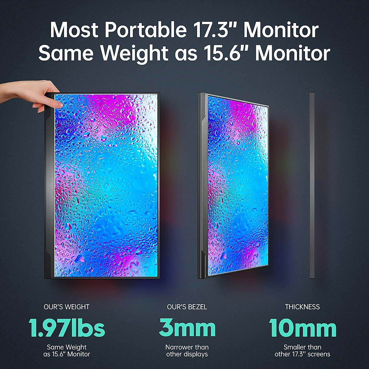 cocopar Portable Monitor - Upgraded 17.3 Inch 1080P FHD IPS HDR 100% sRGB FreeSync USB-C Gaming Monitor with Type-C Mini HDMI for Xbox PS4 Laptop PC Mac Surface, VESA mountable