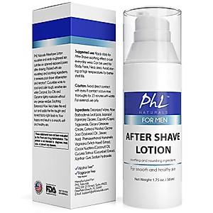 PHL Naturals Unscented Aftershave for Men, After Shave Lotion - Soothes, Moisturizes, Repairs Skin & Prevents Razor Burn, Smooth Soft Finish, 1.75 oz / 51.7 ml