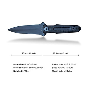 hyhy Fixed Blade Knife Tactical, Straight Knife Double Edged, Survival Knife Fixed Blade, 440C Steel 59HRC G10 Handle, With Kydex Sheath and Belt Clip with Lock (TK 999)