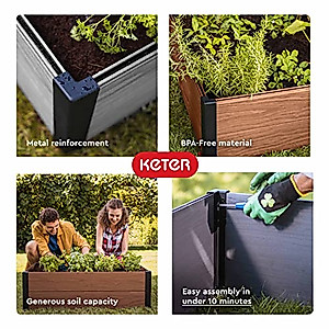 Keter Maple Raised Garden Bed, Durable Outdoor Planter for Vegetables, Flowers, Herbs, and Succulents, Grey
