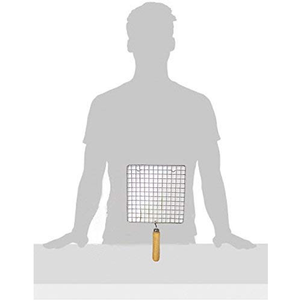 GD Stainless Steel Wire Roaster Papad Jali Roaster Grill Barbecue Grill Wooden Round Handle Square Roasting Net