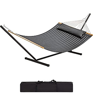 YITAHOME Hammock with Stand Included Hammock Heavy Duty Hammocks with 12FT Steel Stand Waterproof Poratble Freestanding Hammock with Pillow 450lbs for Outdoors,Backyard, Patio-Gray
